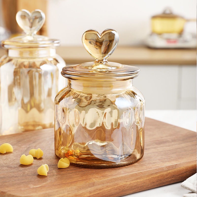 Glass Airtight Jar Creative Love Storage Transparent Amber High-Value ...