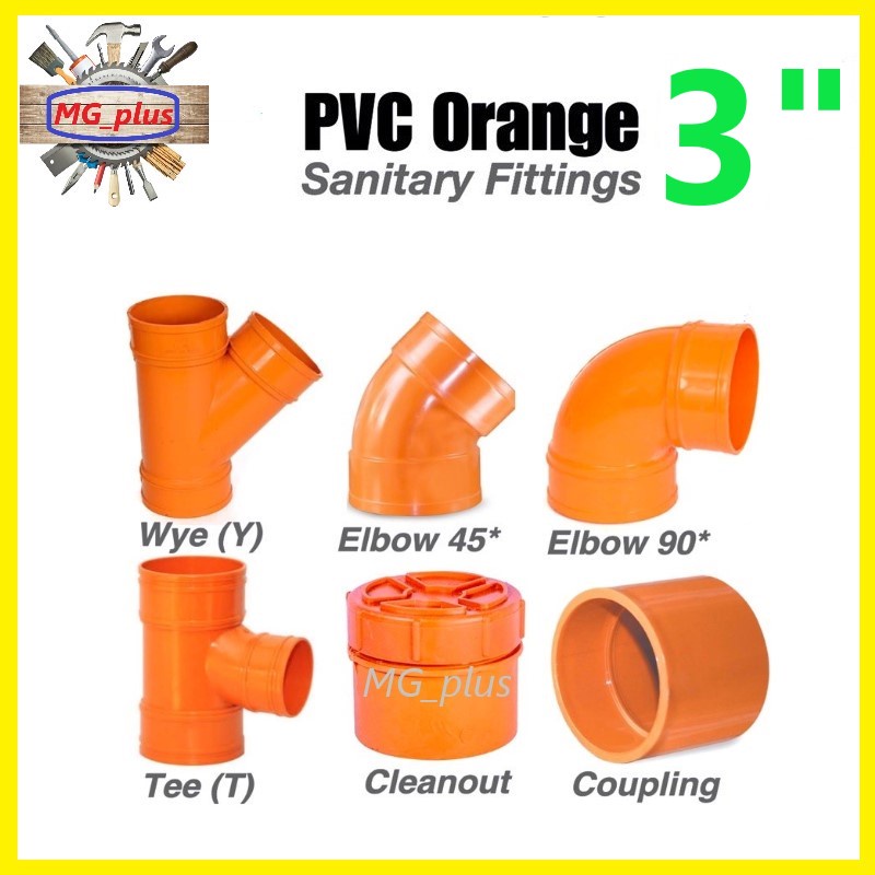 WHOLE SALE PVC Orange Fittings 3 Inches Elbow Tee Wye Coupling Cleanout ...