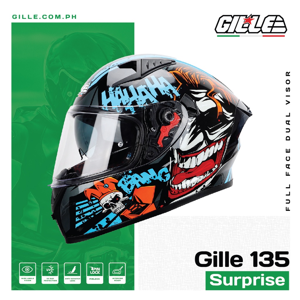 Gille GTS-V1 Series Fusino Full Face Motorcycle Helmet Dual Visor Motor ...
