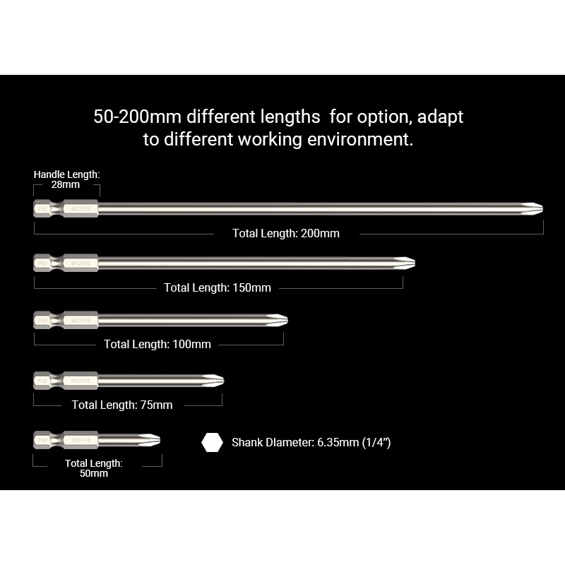 S2 Steel Phillips Screwdriver Bit Magnetic Cross Head PH0 PH1 PH2, 1/4 ...
