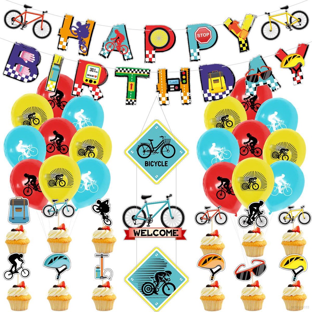 New Bike Bicycle Theme Cartoon Birthday Party Decoration Set Cute Cake ...