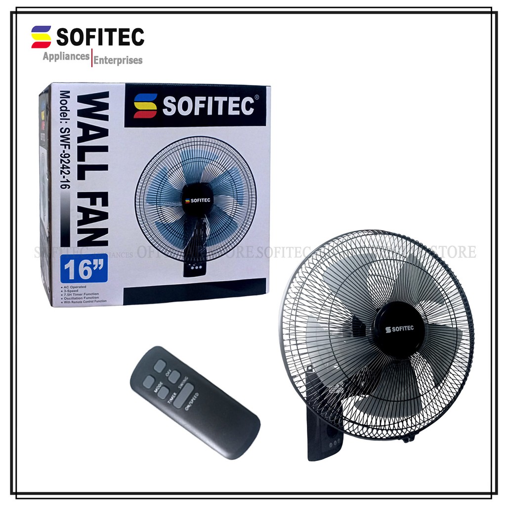 Sofitec Black Wall Fan with Remote w/ Timer High Tech Electric Fan ...