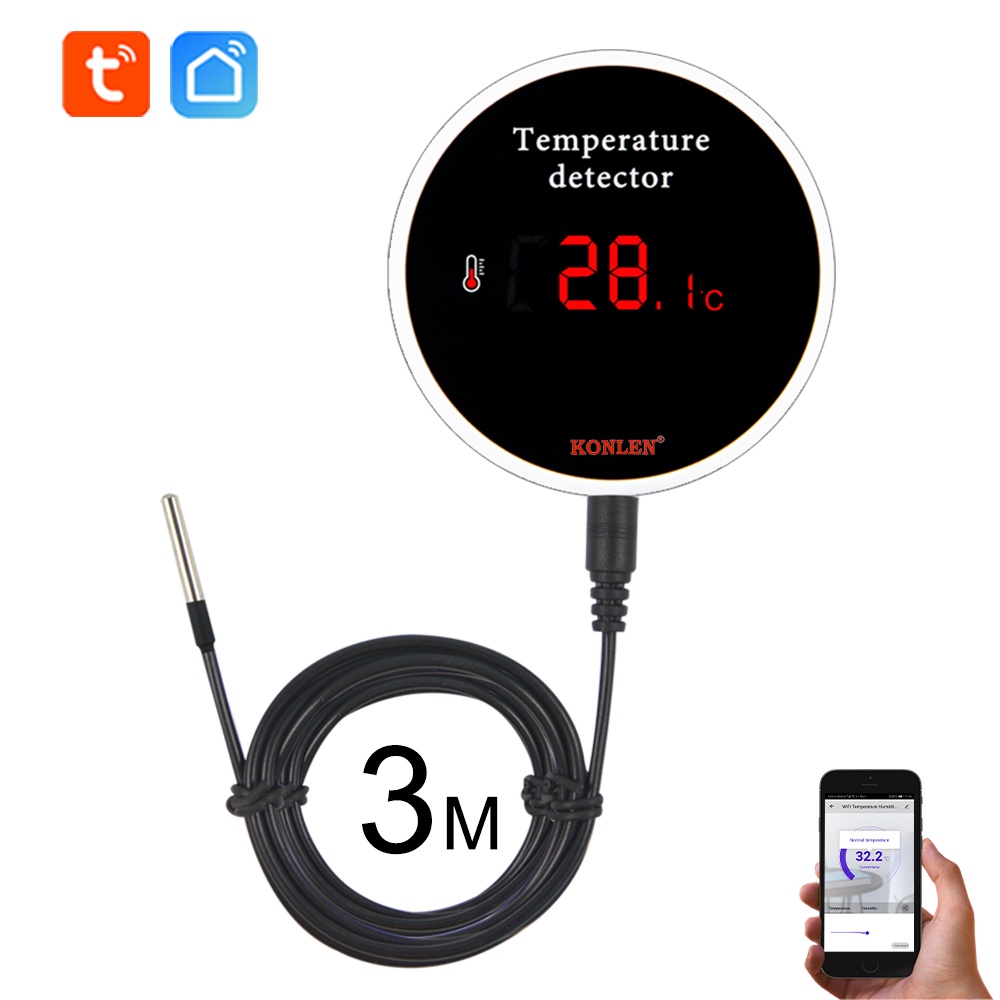 Tuya Smart Home Wifi Temperature Sensor 3m Wire Digital Smartlife ... Tuya Smart Home Wifi Temperature Sensor 3m Wire Digital Smartlife ...