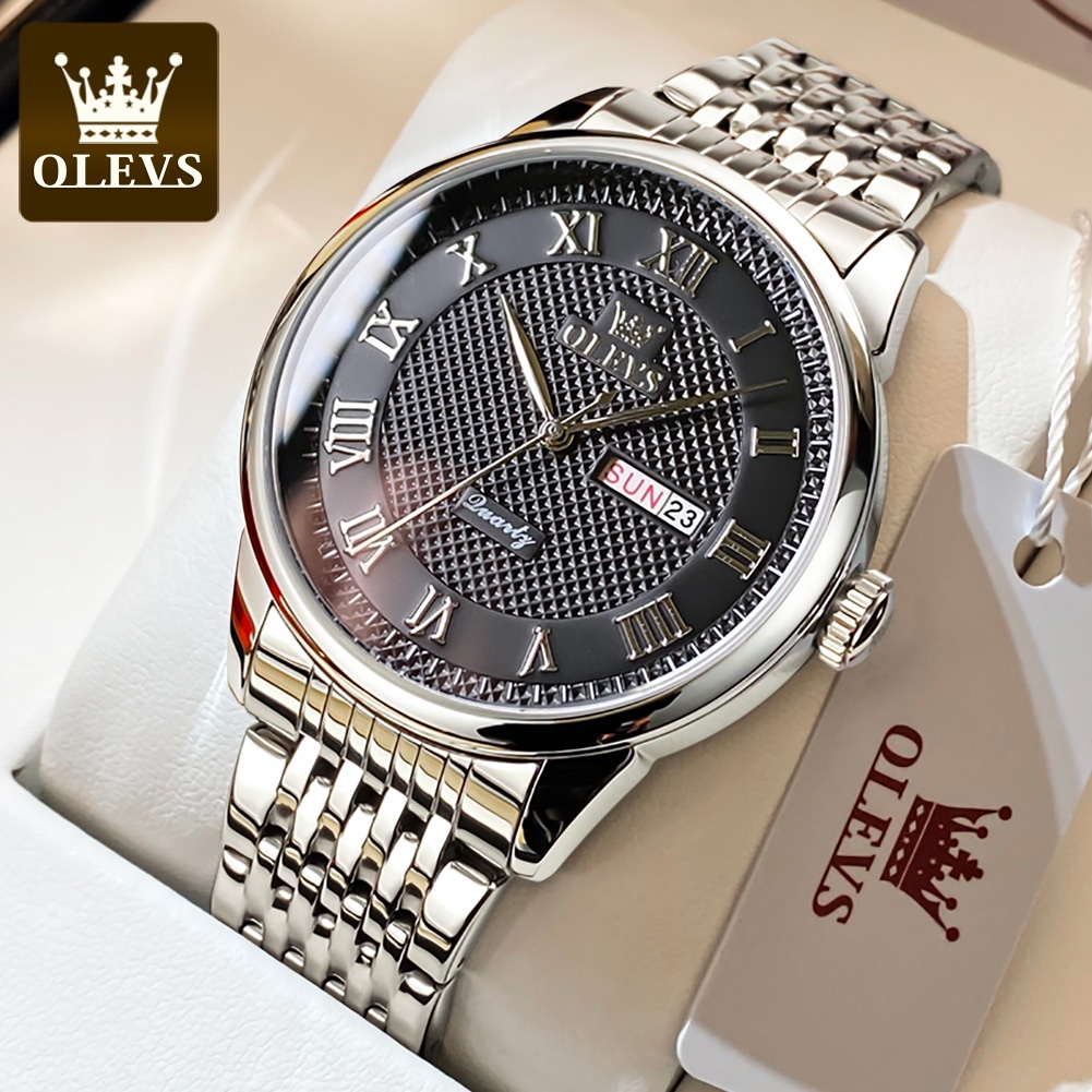 Olevs Watch For Men Waterproof Original Silver With Box Stainless Steel ...