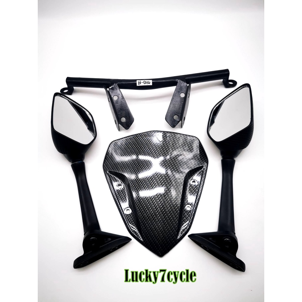 Carbon VISOR with Side Mirror and bracket (3 in 1) for AEROX/MIO/CLICK ...
