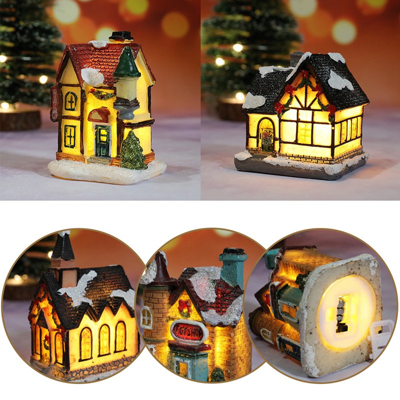 Miniature House Resin LED House Decorate Light Christmas Decoration ...
