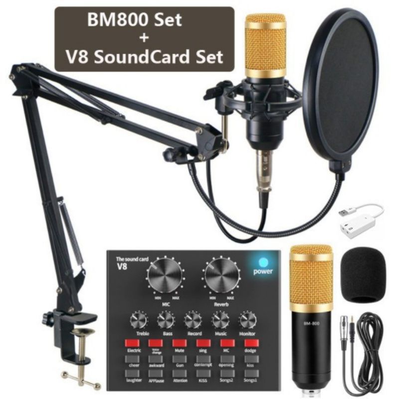 100% Original BM-800 Condenser Microphone Kit With V8 Multifunctional Live Sound Card | Shopee ...