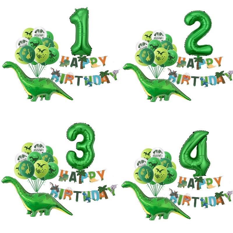 14PCS Dinosaur Banner Balloon Party Decoration Green 1-9 Number Foil ...