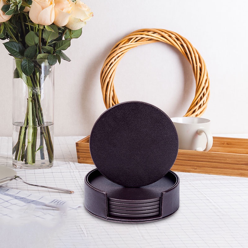 COD℡6pcs Marble PU Leather Round Square Drink Coasters For Cover Tea ...