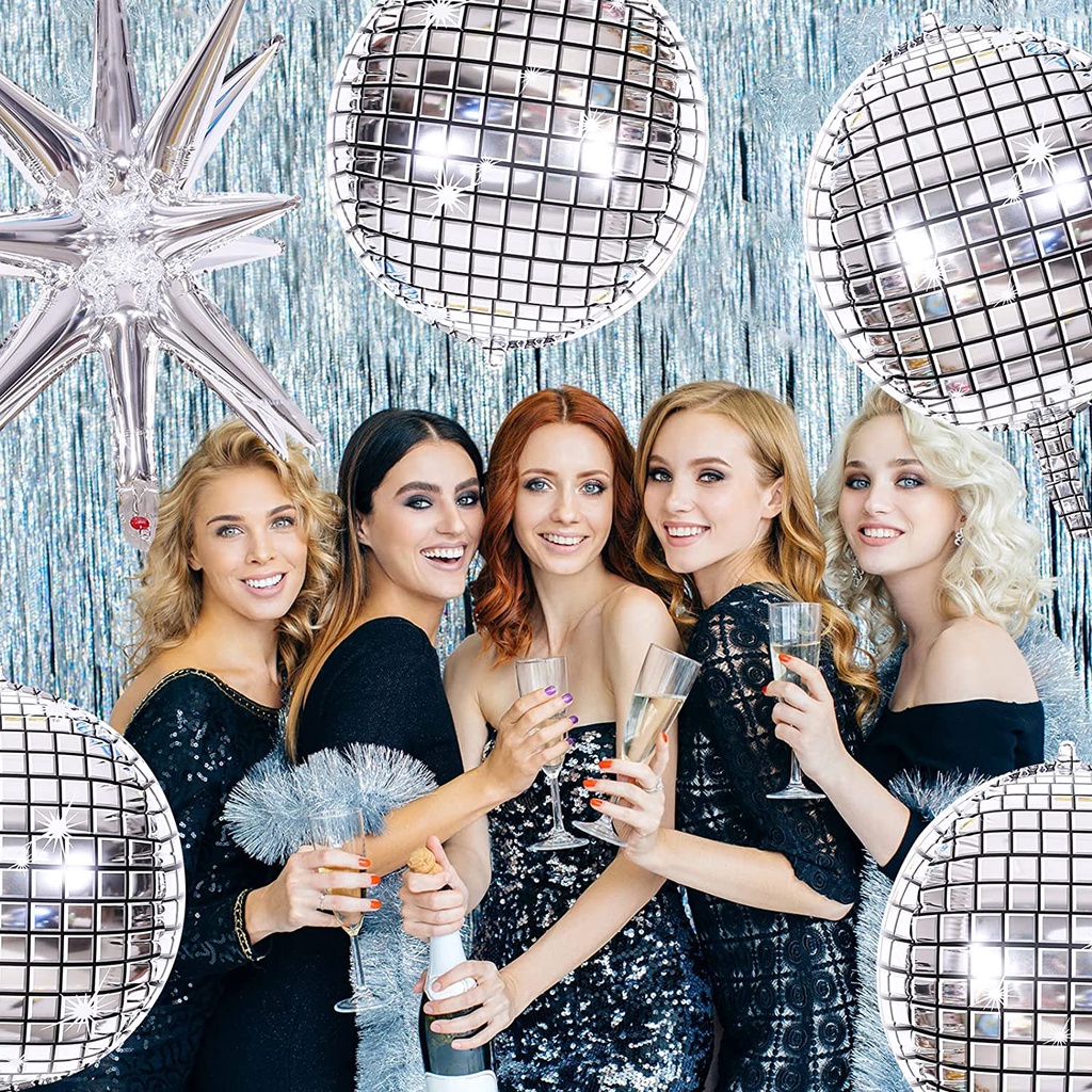9 Pcs Giant Silver 4D Disco Ball Balloons, 22 Inch Silver Explosion ...