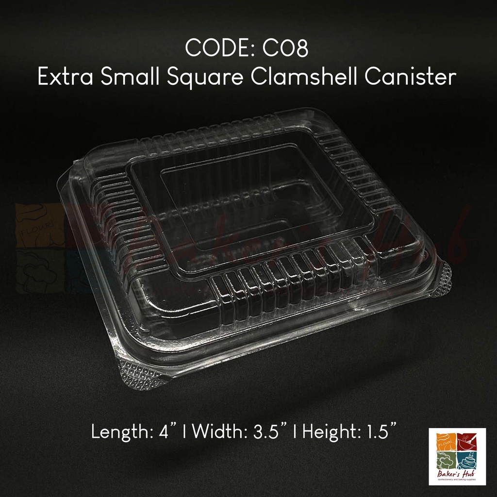 OPS - C08 Clamshell Clear Extra Small Square Plastic Canister 4" x 3.5 ...
