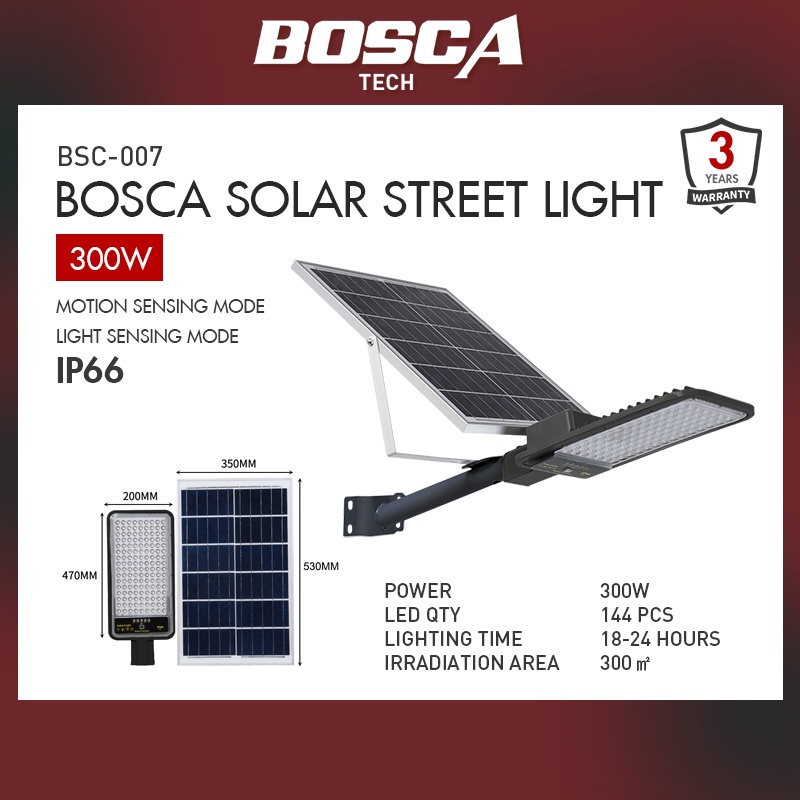 BOSCA 300W Outdoor Solar Street LED Light with Remote Control IP66 ...