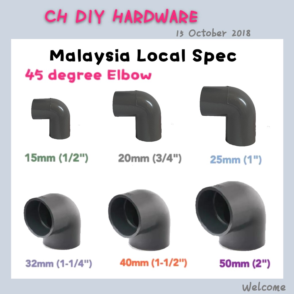 PVC ELBOW 90 DEGREE SPEC, SIZE 15MM (1/2 ), 20MM (3/4 ), 25MM (1 ...