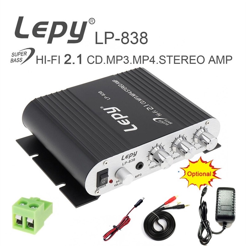 Lepy LP-838 Car Amplifier 12V Mini Hi-Fi 2.1 Amplifier Booster Radio CD ...