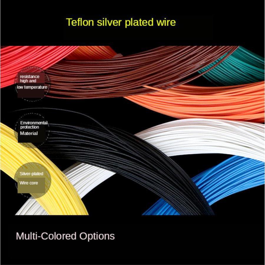 5Meters 22AWG Teflon Silver Plated Wire High Temperature Electronic Wire PTFE Teflo Signal Cable ...