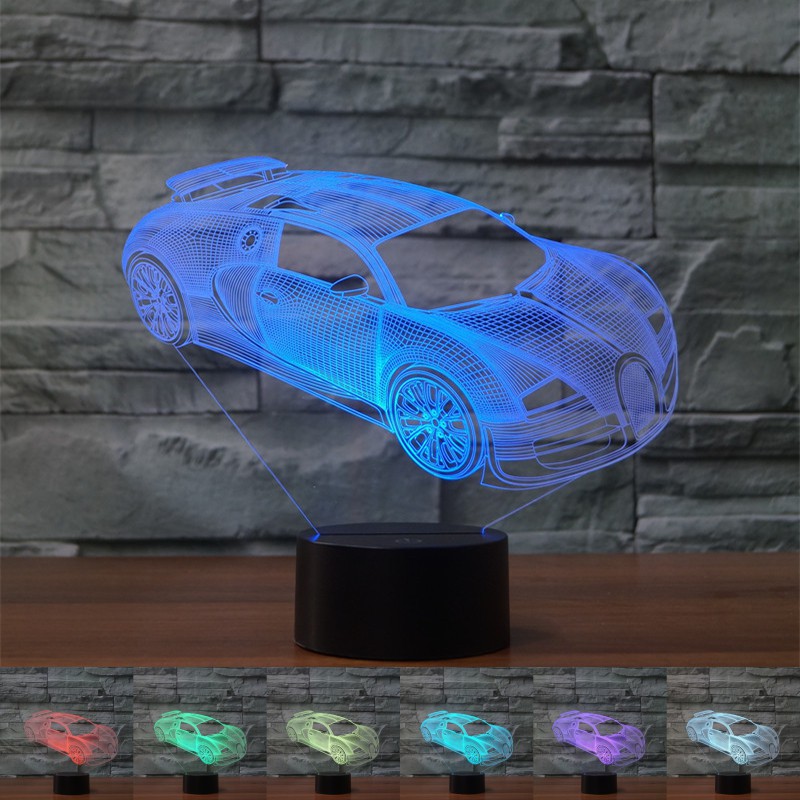 Bugatti 3D Night Light 7 Colors Gradient Toy Car USB LED Table Lamp ...