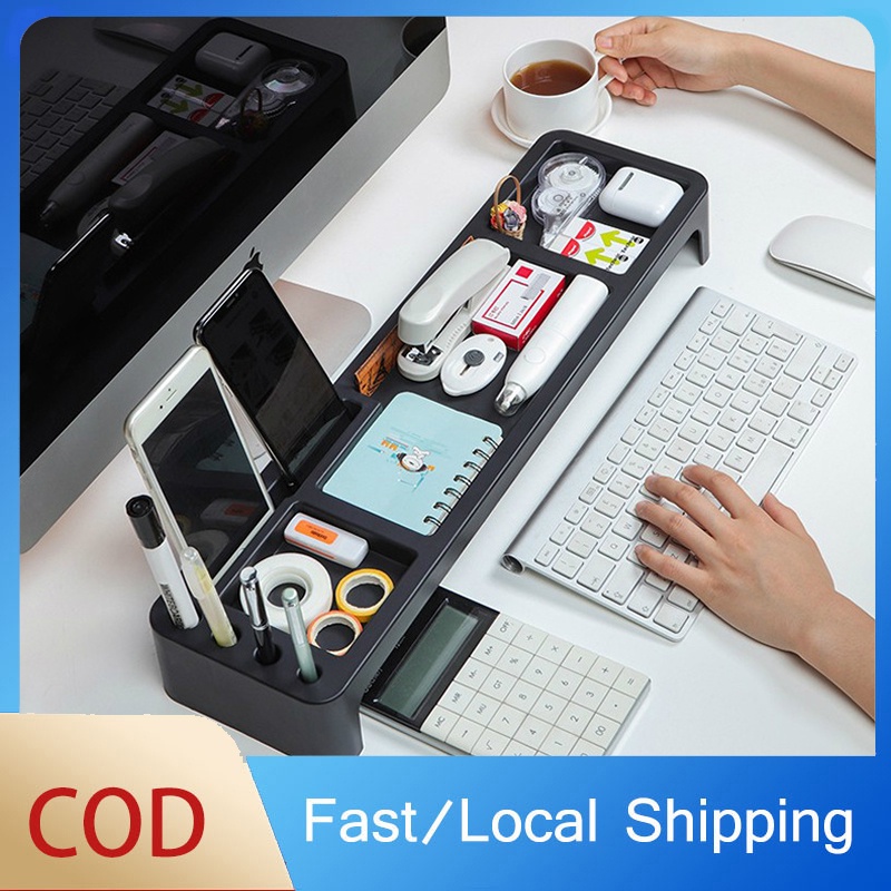 Desktop Organizer Computer Monitor Storage Box Phone Stand | Shopee ...