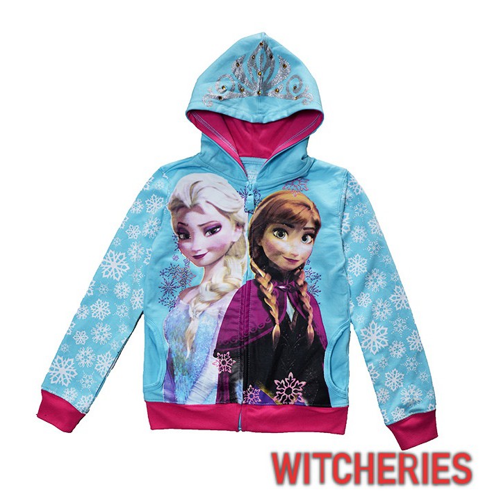 Frozen Princess Elsa & Anna Long Sleeve Sweater With A Cute Hood (Blue ...