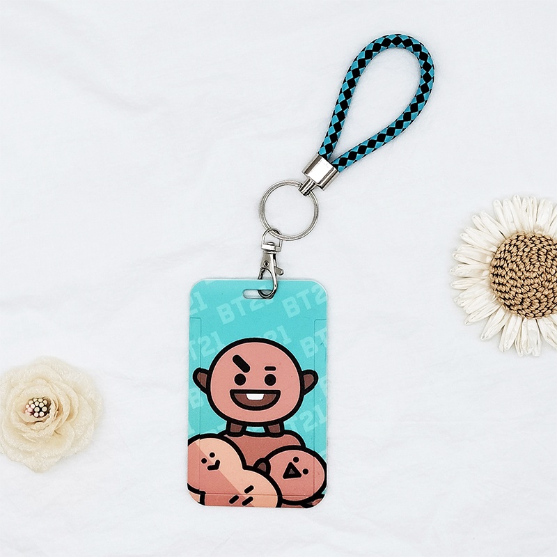 Kpop BTS BT21 Cartoon Cute ID Card Case With Keychain Tata Cooky Chimmy Koya Rj Shooky Mang ...