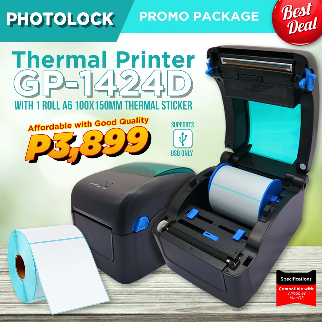 Promo Gprinter Thermal Barcode Printer + 1 roll A6 100x150mm Thermal ...