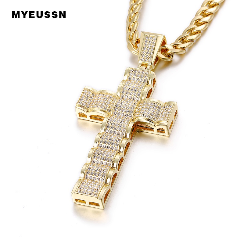 Wave-Shaped Large Cross Pendant Iced Out Bling Bling Crystal Fashion ...