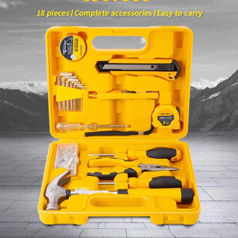 Deli Tools 18Pcs/set Household Tool Box Car Motorcycle Repair Portable ...