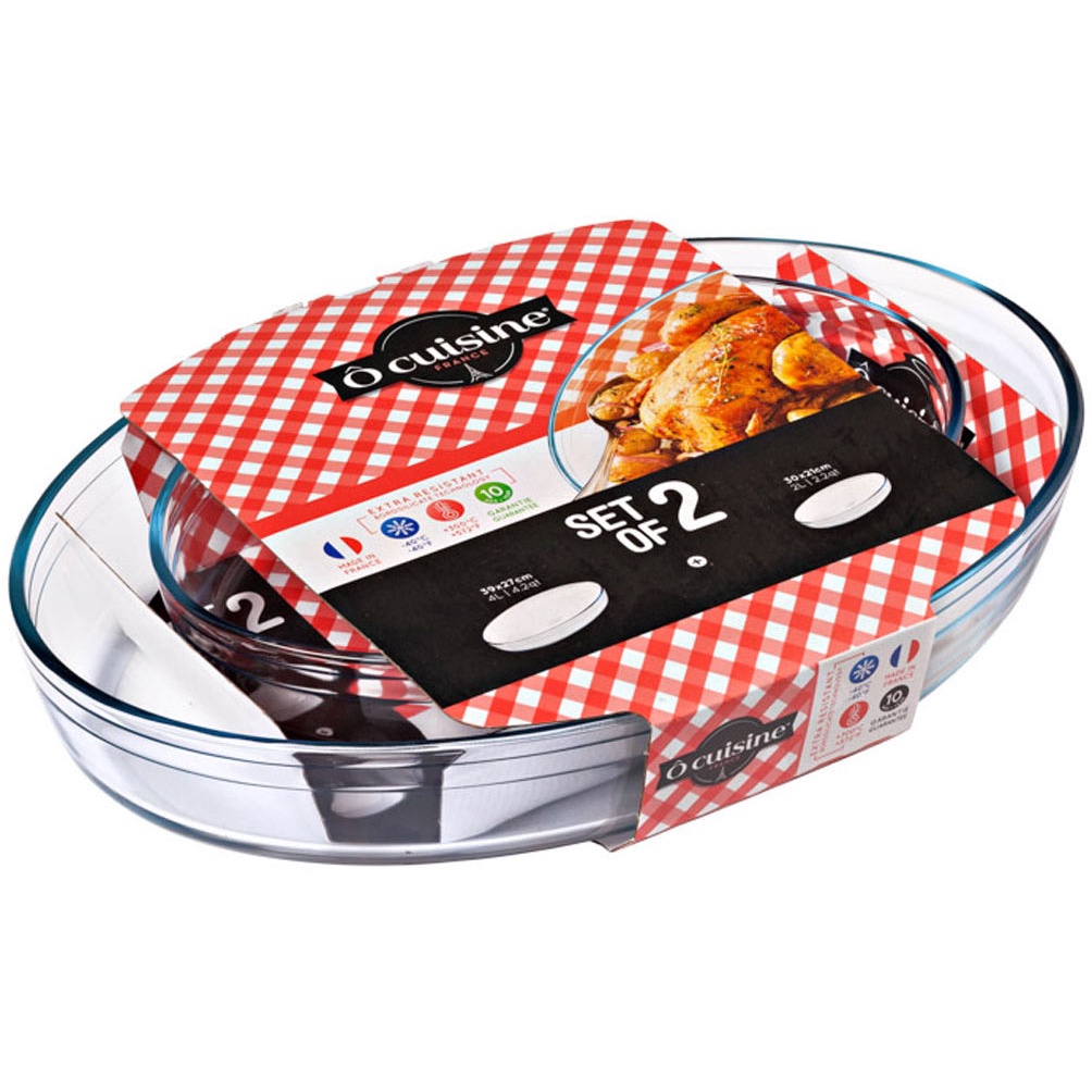O cuisine Two Piece Set Oval Roaster - Borosilicate Glass (4L & 2L ...