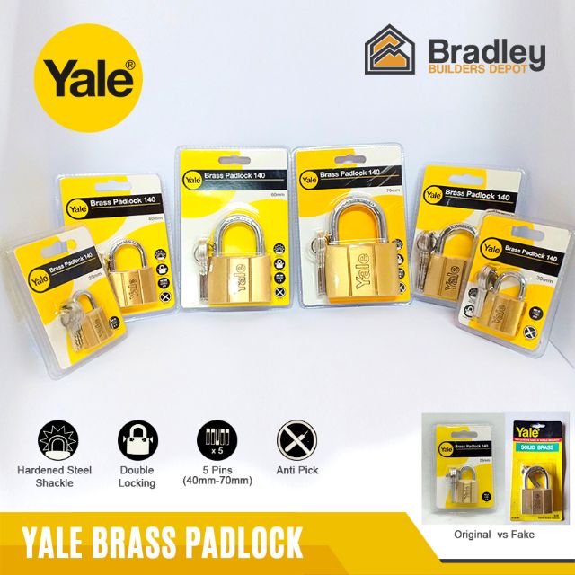 Genuine Yale Brass Padlock (25mm-70mm) Short or Long Shackle | Shopee ...