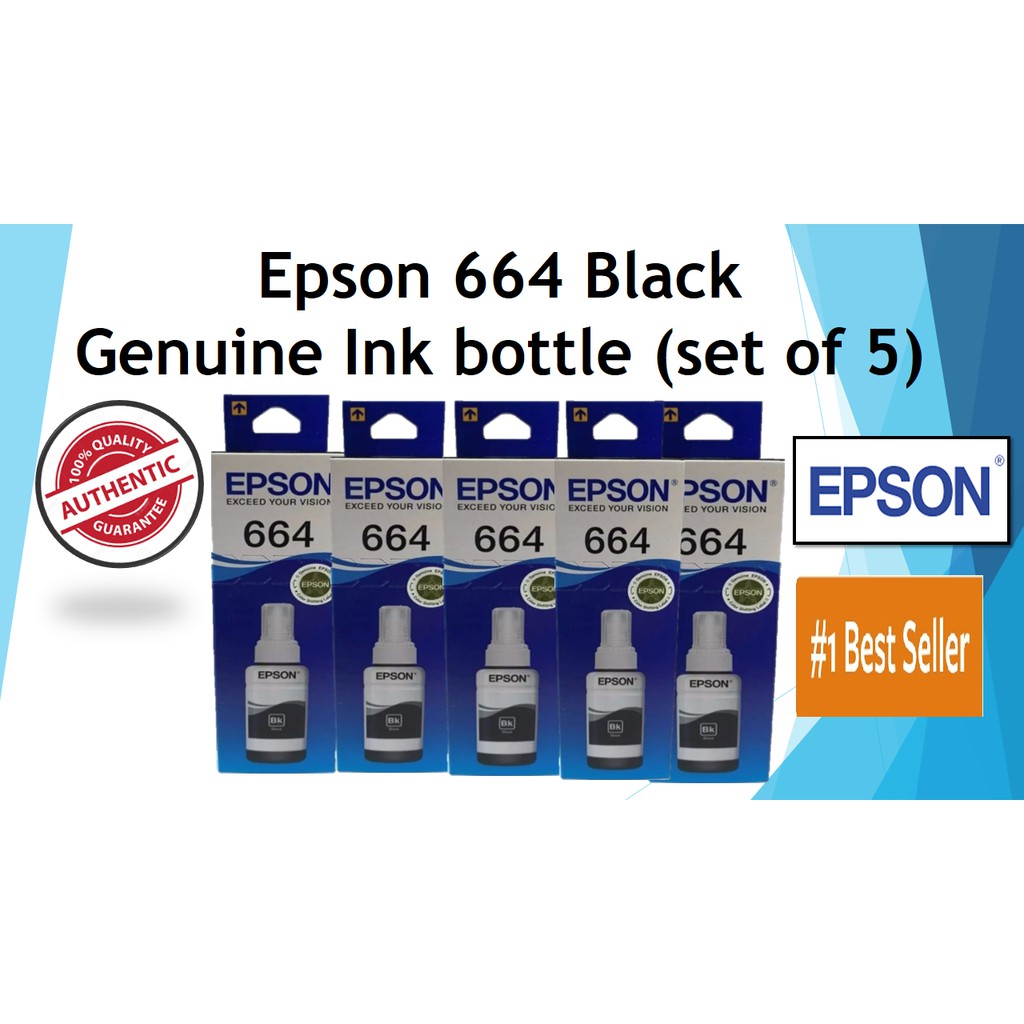 Epson 664 Black Original Ink Bottle Set of 5 Bundle | Shopee Philippines