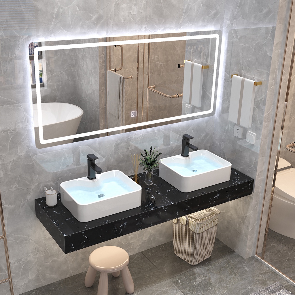 Public Bathroom High Quality Marble Wall-Mounted Double Basin Wash ...