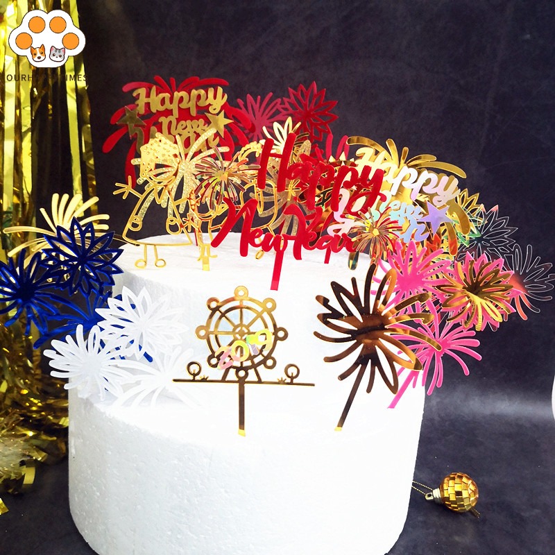 Acrylic cake Topper Happy New Year Cake Topper Dessert Decoration 2024 ...