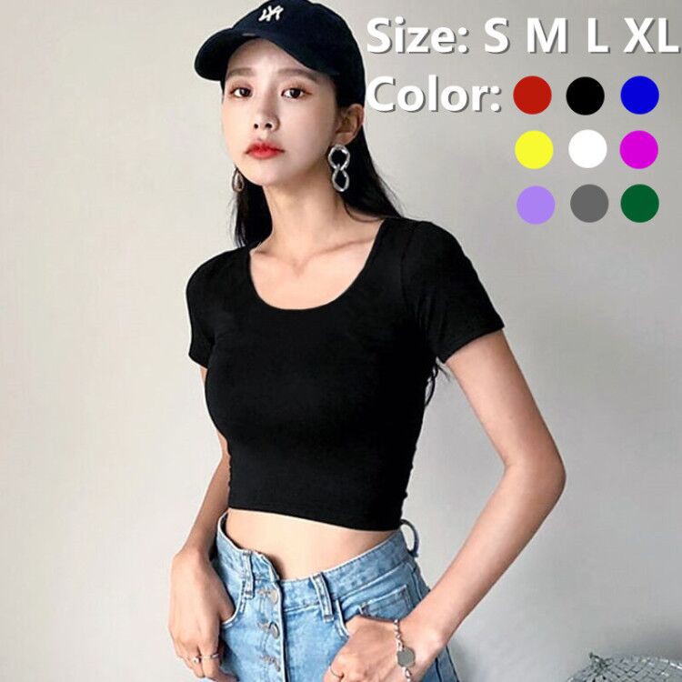 Crop Top Shirt T Shirt Blouse Korean Clothing Plus Size for Women Round ...