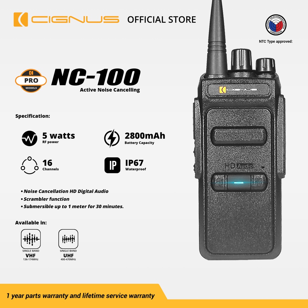 CIGNUS PRO Model NC-100 NOISE CANCELLING IP67 Two Way Radio | Shopee ...