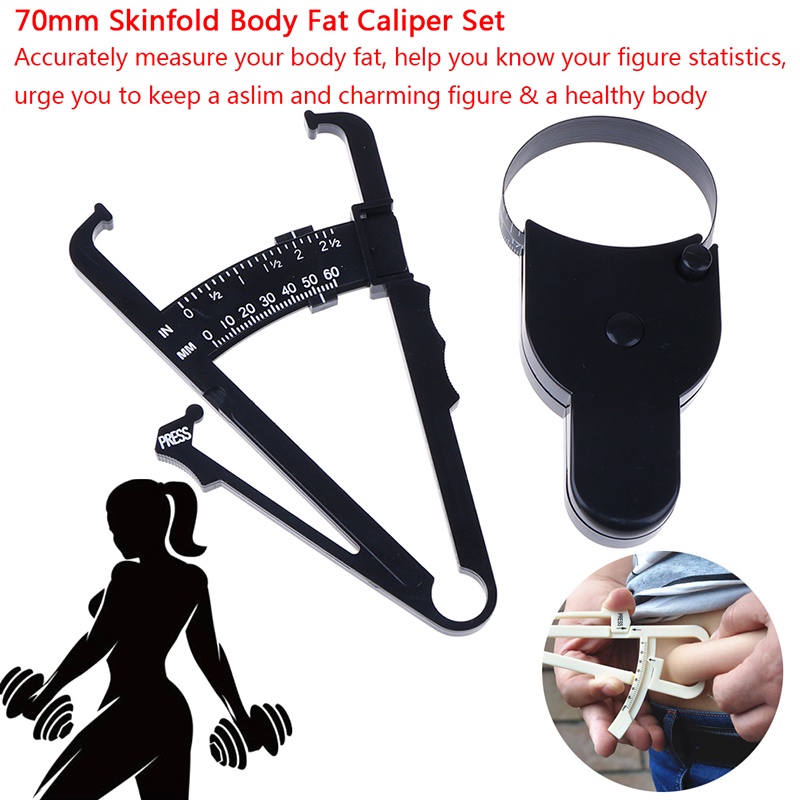 70mm Skinfold Body Fat Caliper Set With Measure Tape Body Fat Monitors ...