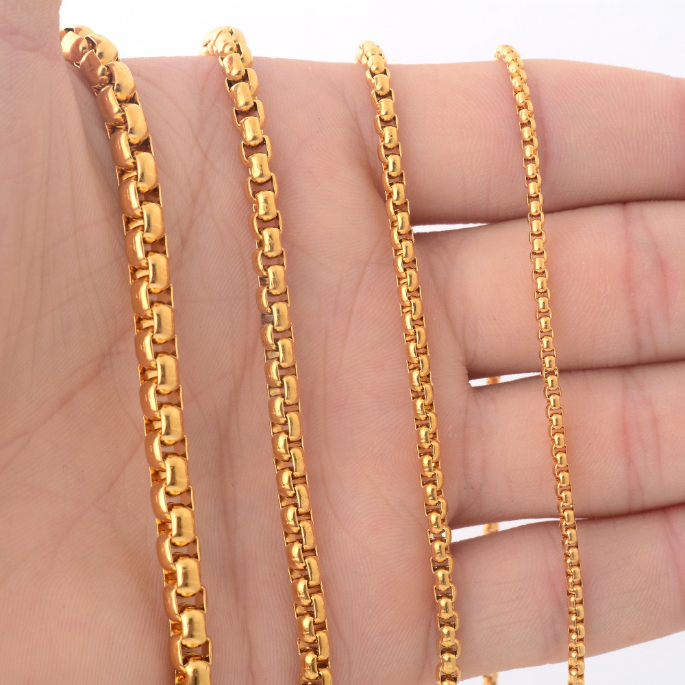 Fashion 2mm/3mm/4mm/5mm/7mm 316L Stainless Steel Gold Box Rolo Chain ...