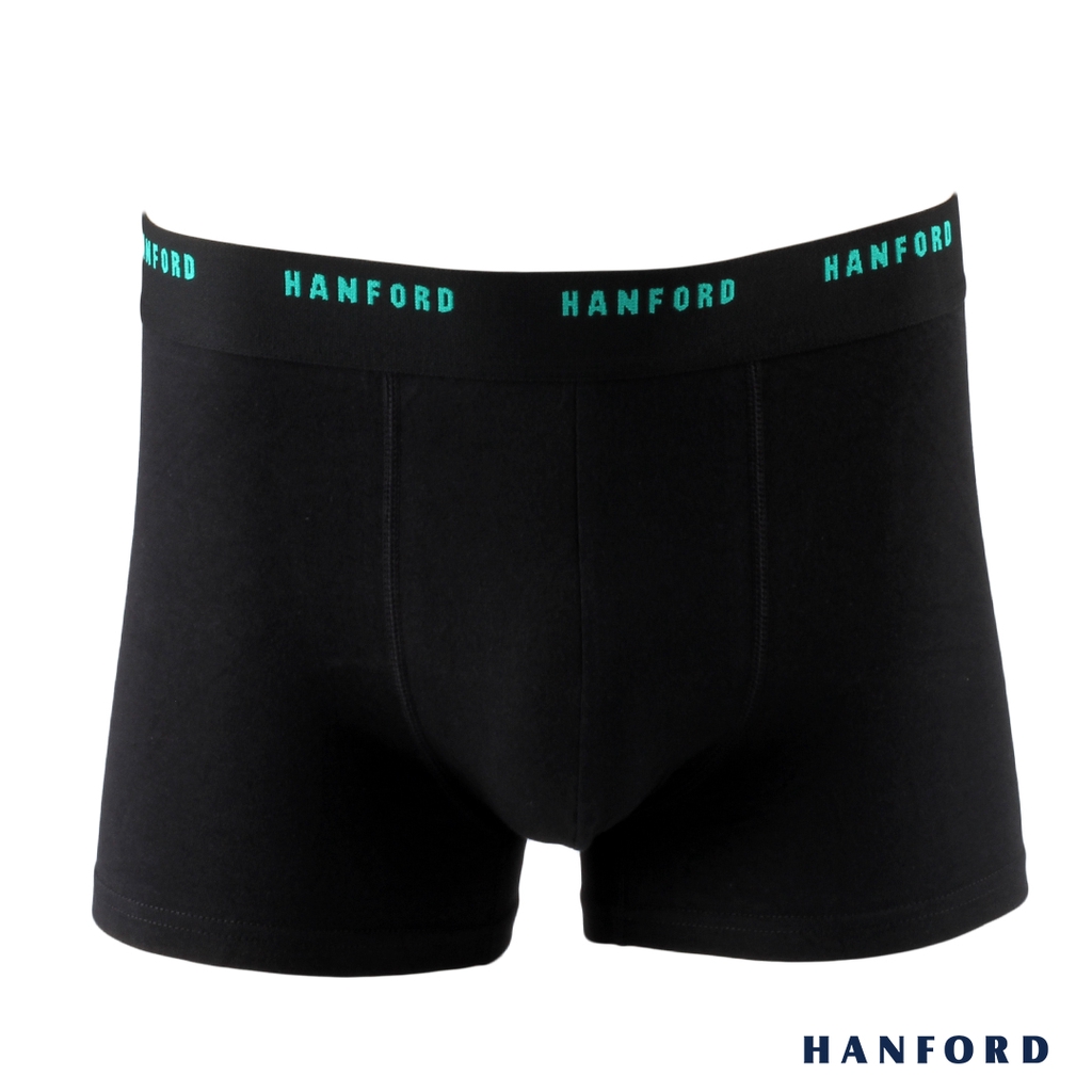 Hanford Men Cotton w/ Spandex Boxer Briefs - Black Green/Teal/Blue Logo ...