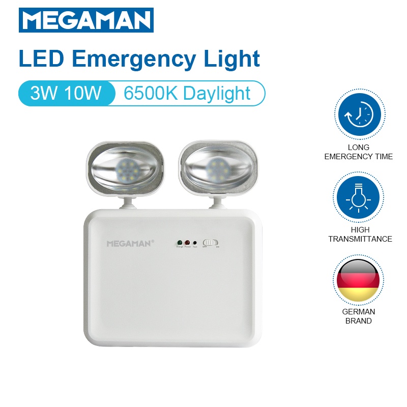 Megaman LED EMERGENCY LIGHT Light 3W 10W 4V4A Lead-Acid Batteries 6500K ...