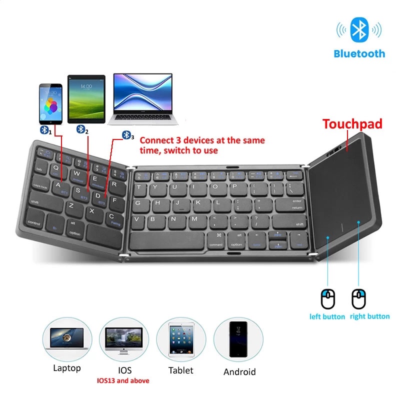 Foldable Bluetooth Keyboard Rechargable Portable Mini USB Wired ...