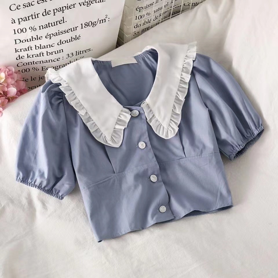 [Real Photo] Women New Casual Fashion Doll Collar Shirt Summer New Slim ...