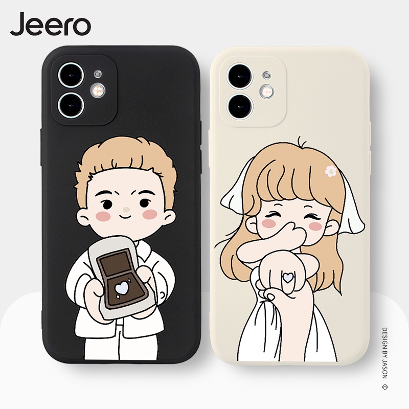 JEERO Soft Silicone Matching Couple Set Cute Funny Shockproof Square ...