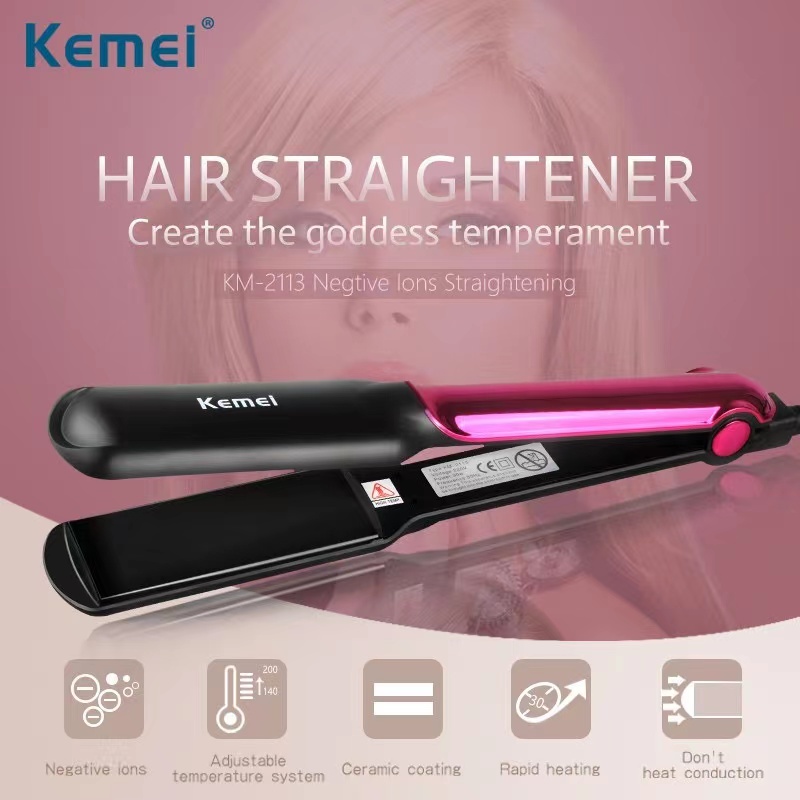 Kemei KM-2113 Hair Straightener Ceramic Flat irons Straightening Iron Curling Corn Wave Board ...