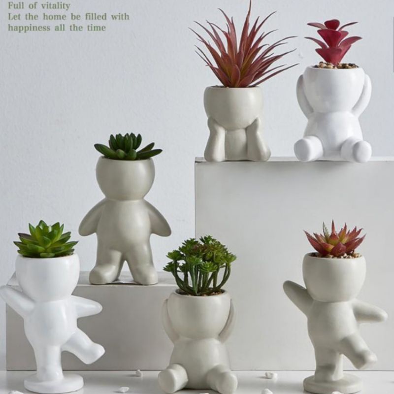Creative Human Ceramic Flower Vase Crafts Fleshy Flower White Vase Home ...