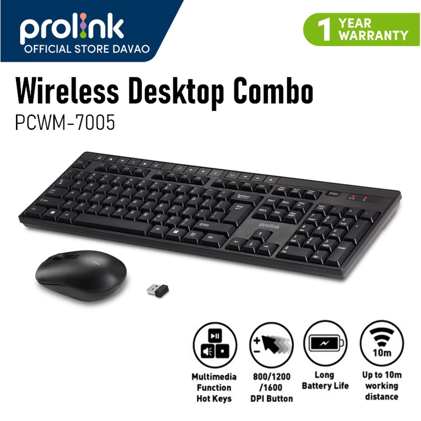 PROLiNK PCWM7005 Wireless Multimedia Desktop Keyboard + Optical Mouse ...