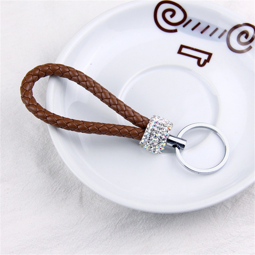 Handmade Woven Leather Rope Keychains With Bling Diamond For Women Men ...