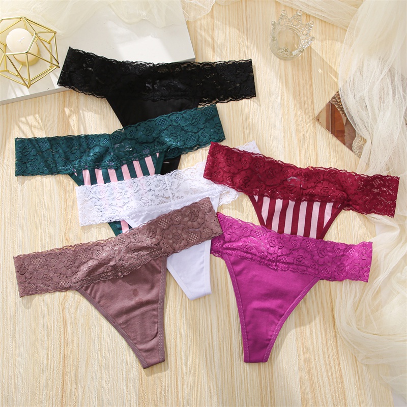 Take Talk 3pcs/Set Cotton Striped Thongs Sexy Low-Rise Lace G-Strings S ...