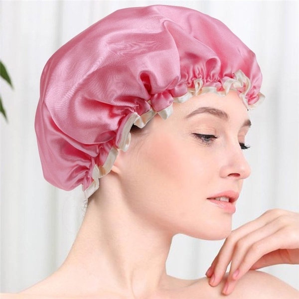 Adult High-grade Double Layers Waterproof Shower Cap Baking Oil Bath ...