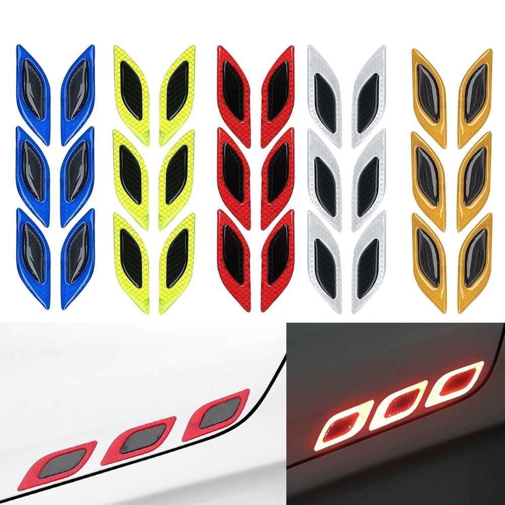 6Pcs/Set New Car Reflective Stickers Anti-Scratch Night Safety Warning ...
