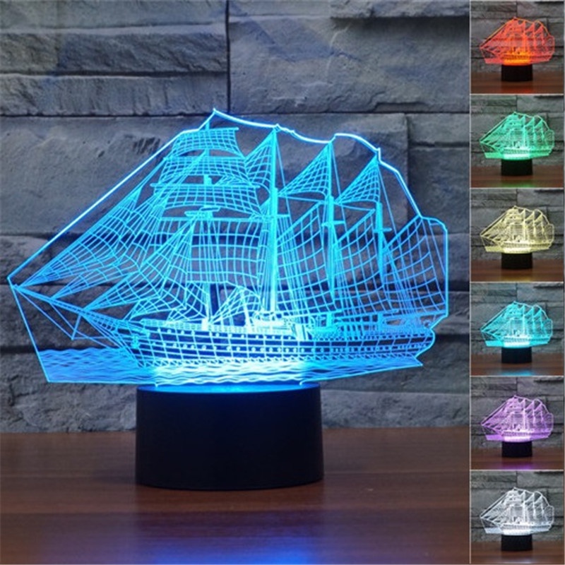 Sailboat Shape 3D Night Light 7 Colors Gradient Sailing Ship USB LED ...
