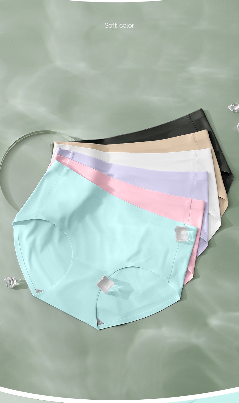 Zxyouping Ice Silk Seam Less Panties Women Ultra Thin Candy Color Soft