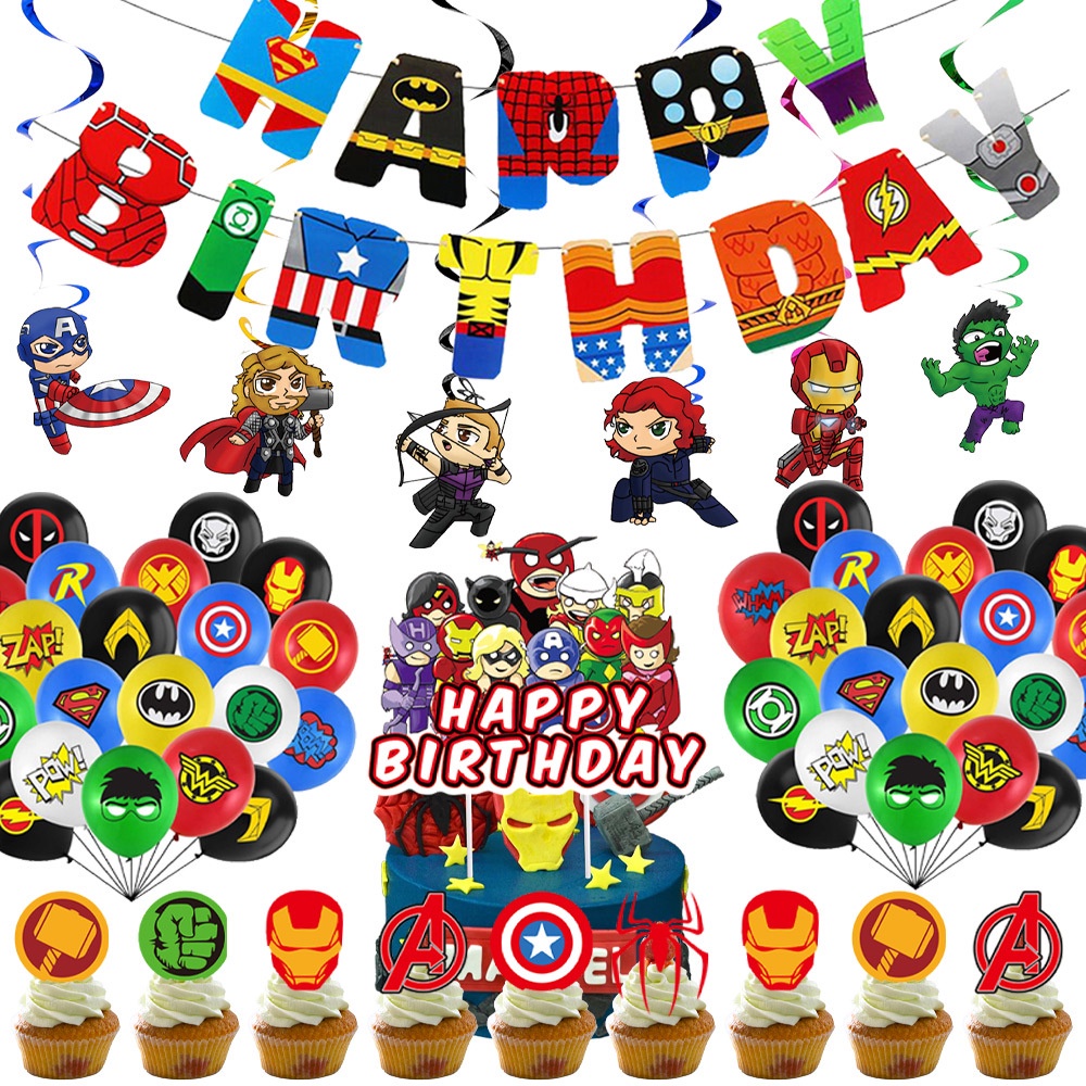 Marvel The Avengers Superhero Loki Hulk Theme Party Decor Set Kids Baby ...